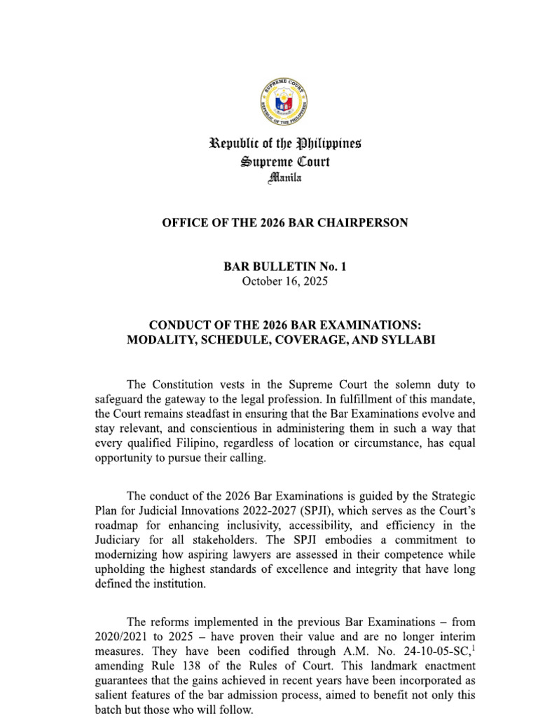 2026 BAR Bar Bulletin No. 1 October 16 2025 | PDF