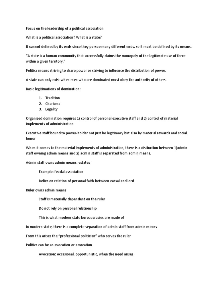 Weber - Politics As A Vocation - Notes 05.10.12 | PDF | Political ...