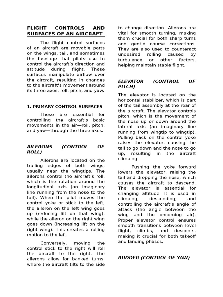Flight Controls and Surfaces of An Aircraft | PDF | Flight Control ...