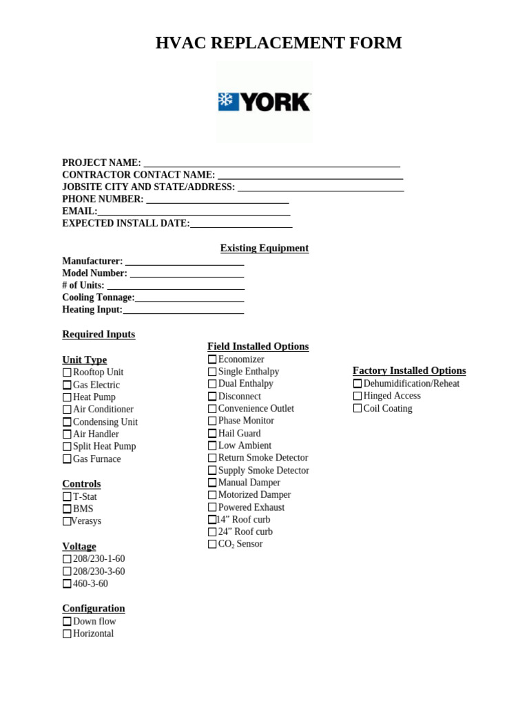 HVAC Replacement Project Form | PDF
