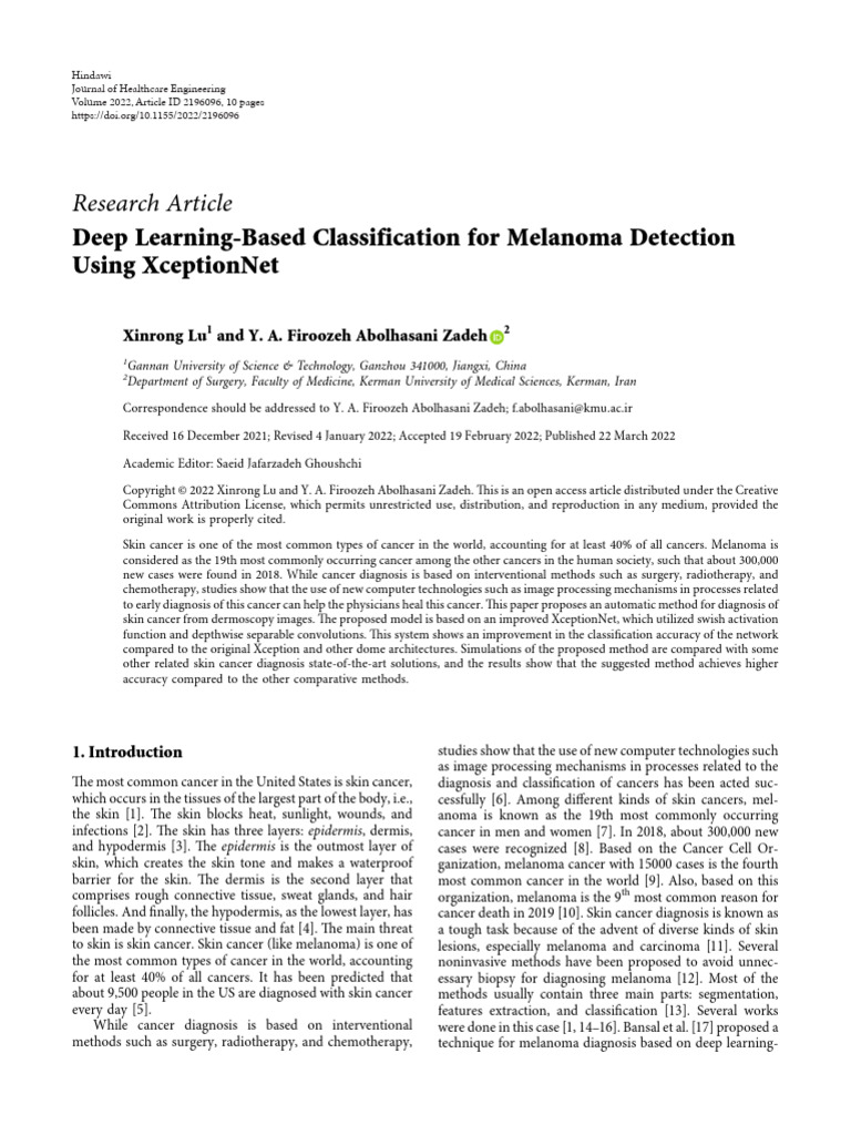 Deep Learning-Based Classification For Melanoma de | PDF | Skin | Skin ...
