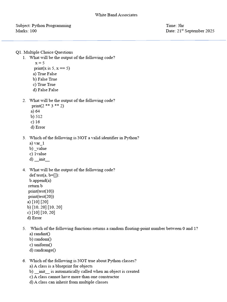Python Ques | PDF | Method (Computer Programming) | Python (Programming Language)