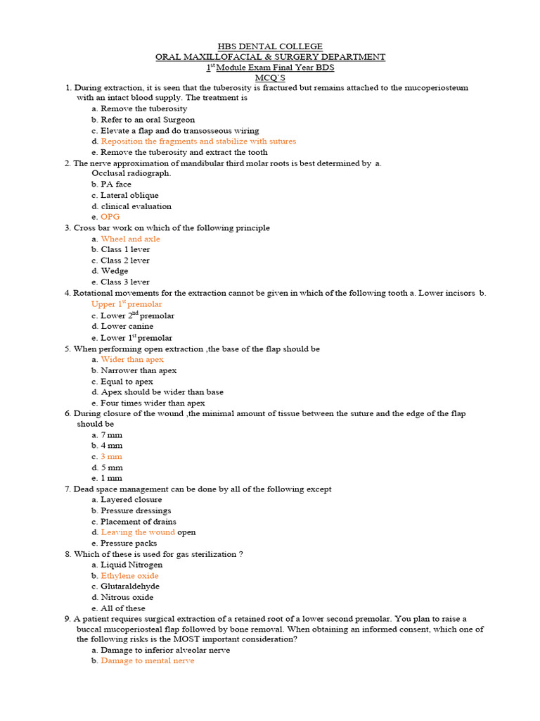 Omfs 1st Term 2023 Hbs | PDF | Dental Anatomy | Medical Specialties