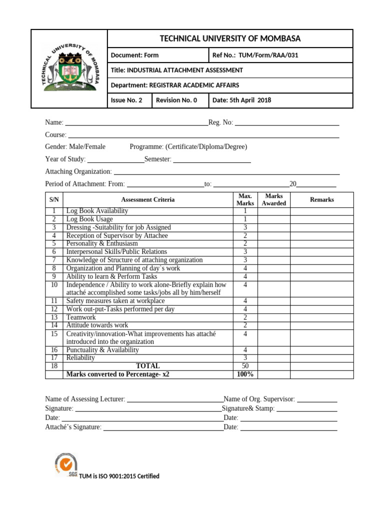 31 Industrial Attachment Assessment 031 | PDF | Social Psychology