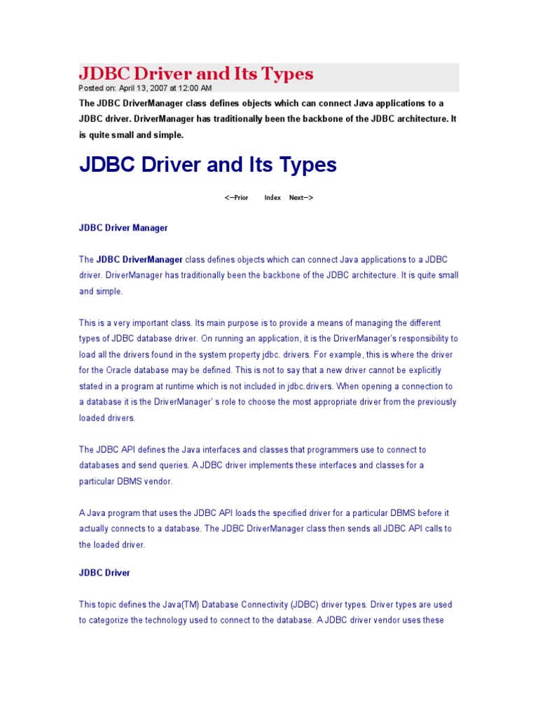 JDBC Driver and Its Types | PDF | Computing Platforms | Databases