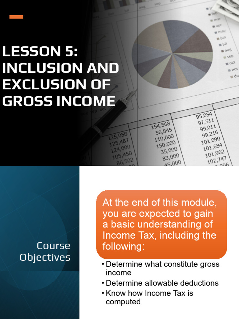 Lesson 5 - Inclusions, Exclusions and Deductions To Gross Income | PDF | Taxes | Cost Of Goods Sold