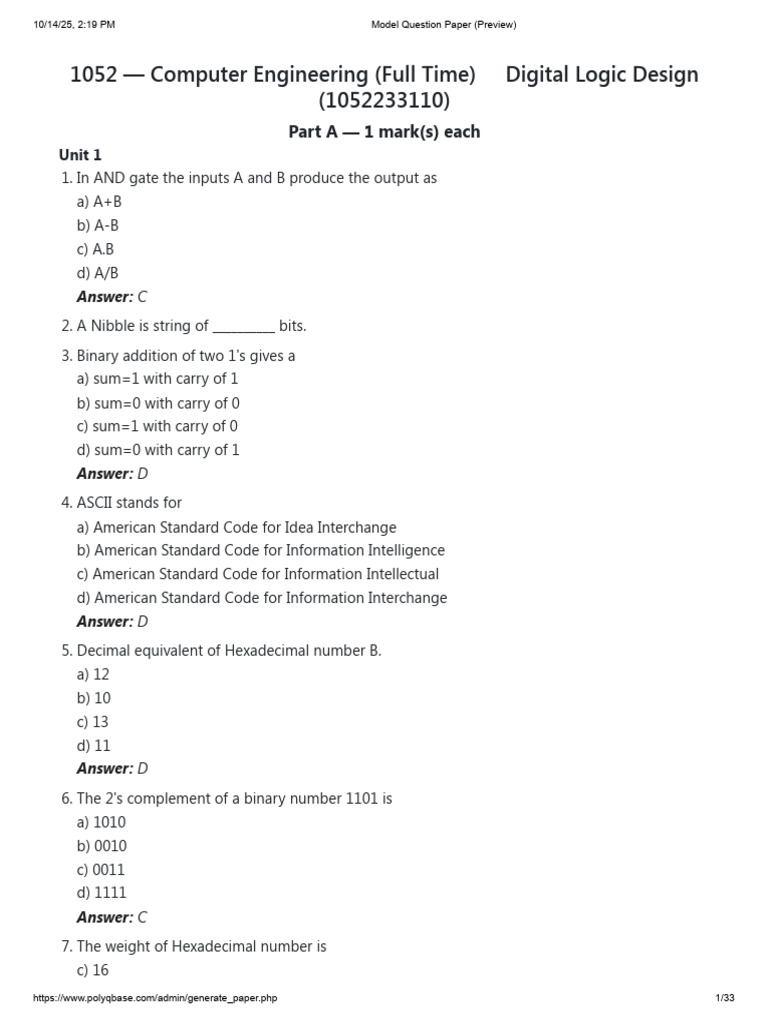 Digital Logic Design Model Questions | PDF | Analog To Digital ...