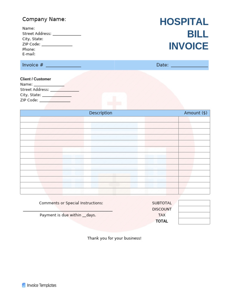 Hospital Bill Invoice Template | PDF