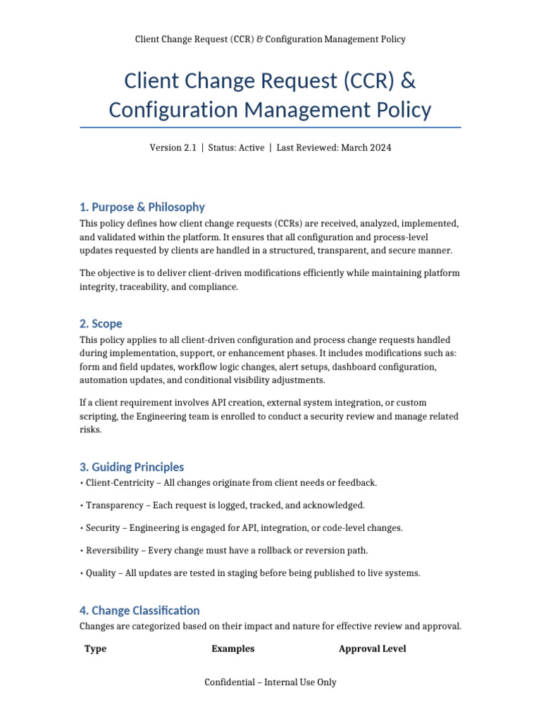 Client Change Request Management Policy | PDF | Computing | Information ...
