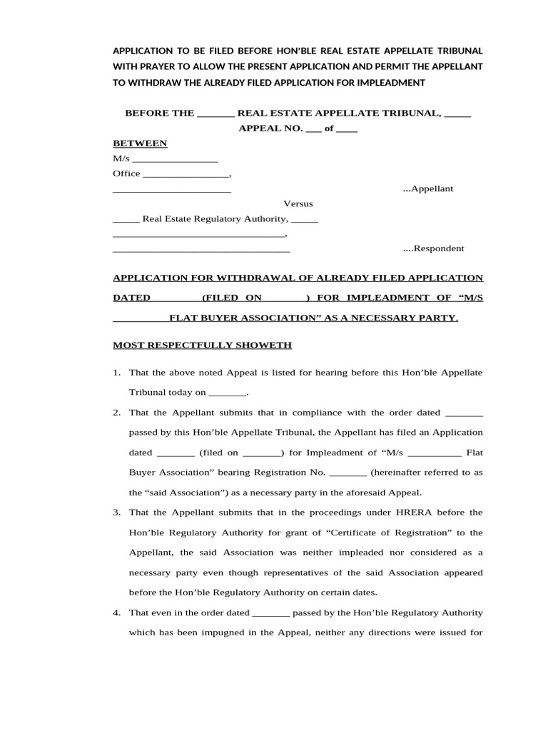 Application For Withdrawal of Already Filed Application | PDF ...