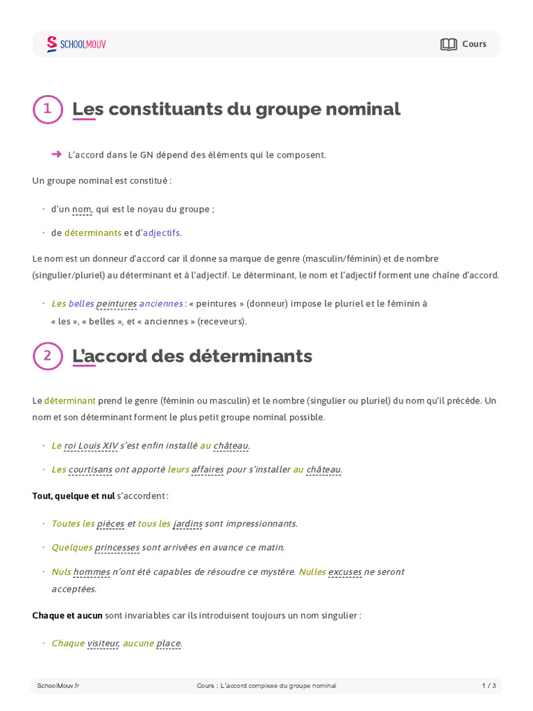 Accord dans le groupe nominal complexe | PDF | Genre grammatical ...