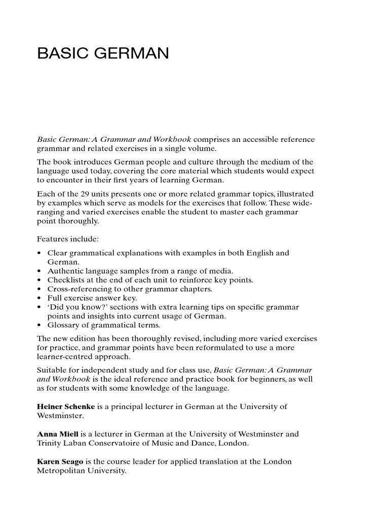 Basic German - A Grammar and Workbook (Heiner Schenke, Anna Miell ...