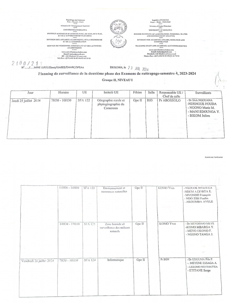 Programme de Rattrapage SN Deuxième Semestre 23-07-2024 17.17 | PDF