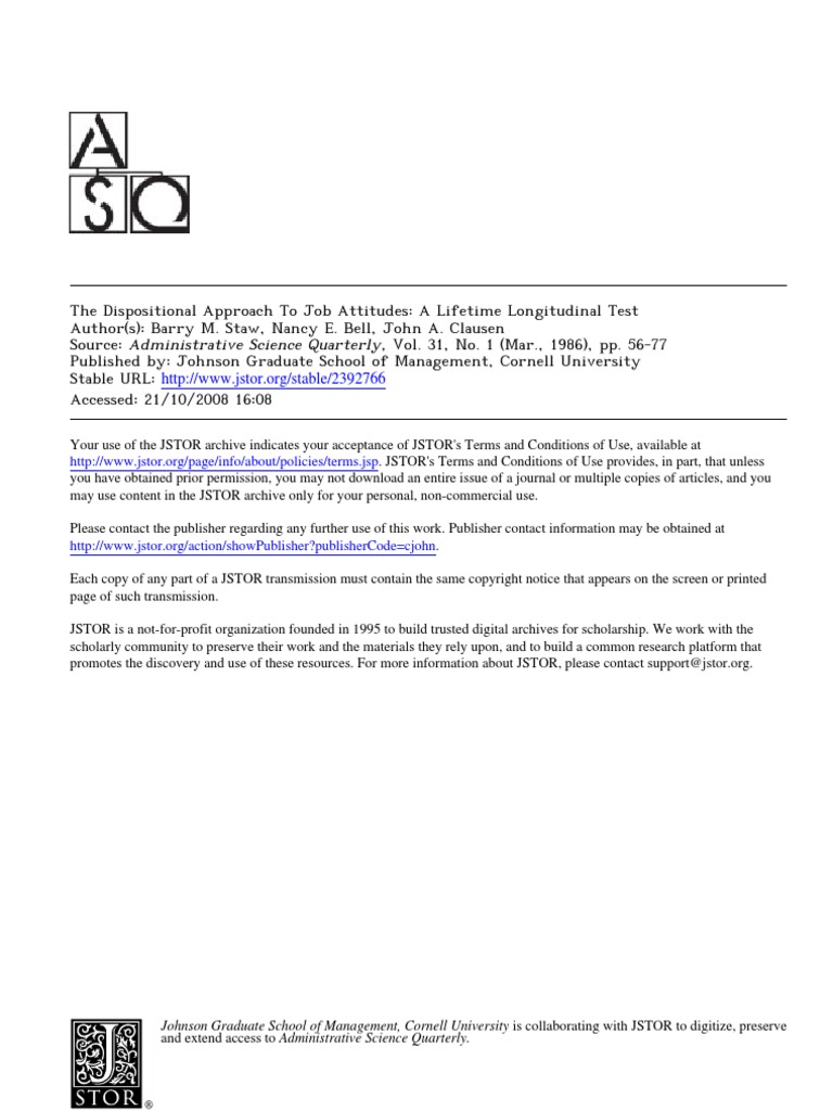 Dispositional Approach - Job Attitudes | PDF | Job Satisfaction ...