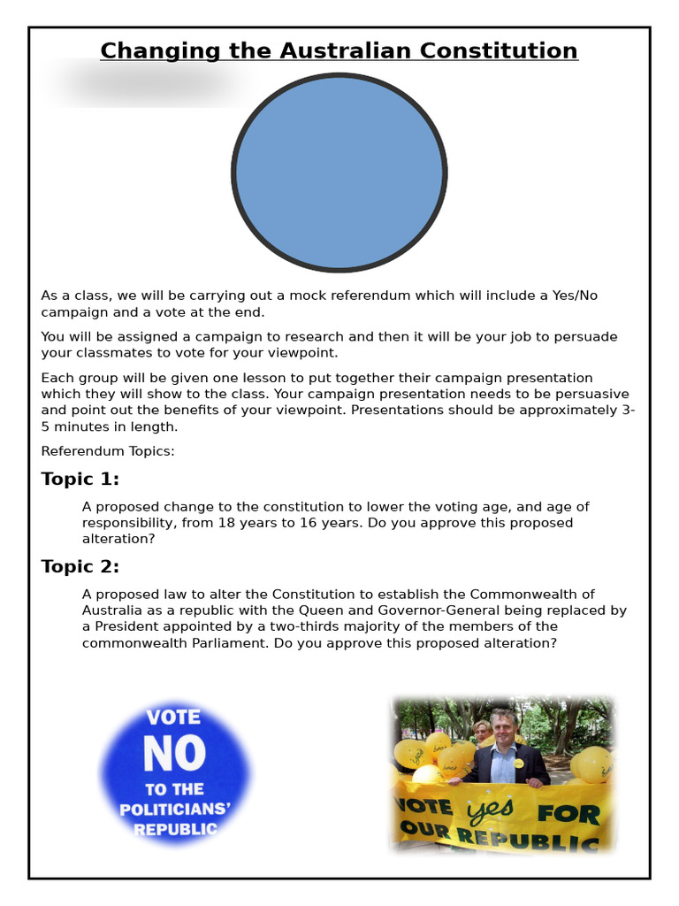 Changing The Australian Constitution Activity STUDENT VERSION | PDF