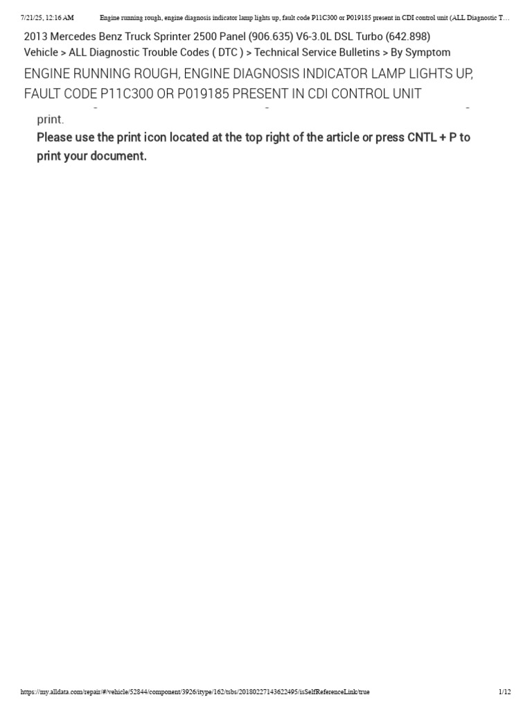 Mercedes DTC P019185 Diagnosis Guide | PDF | Medical Diagnosis | Land ...