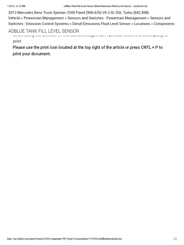 AdBlue Tank Fill Level Sensor (Diesel Emissions Fluid Level Sensor ...