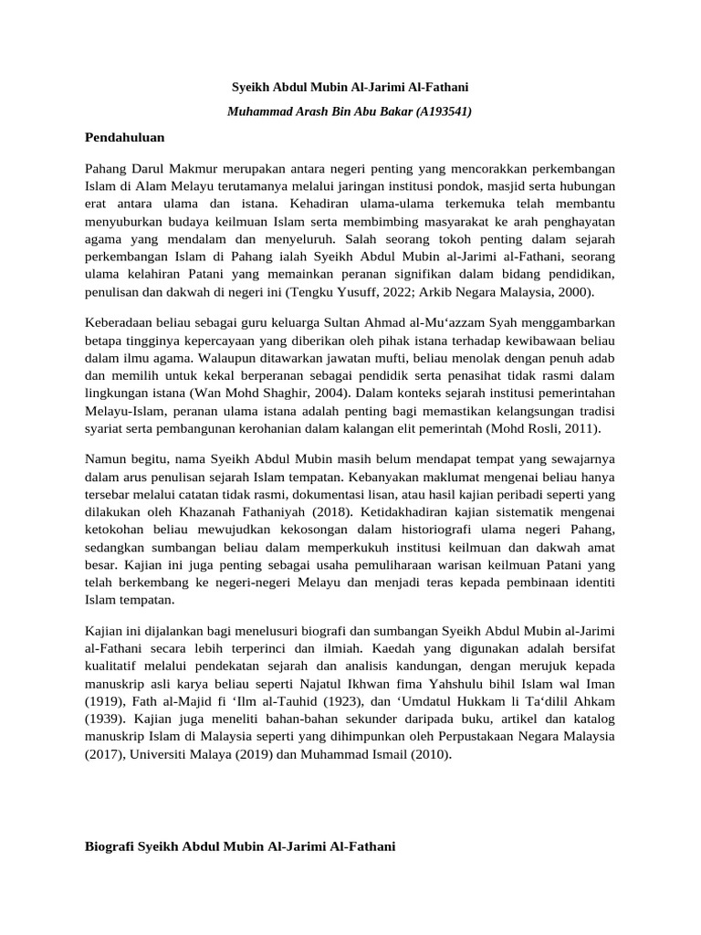 Syeikh Abdul Mubin Al-Jarimi Al-Fathani | PDF