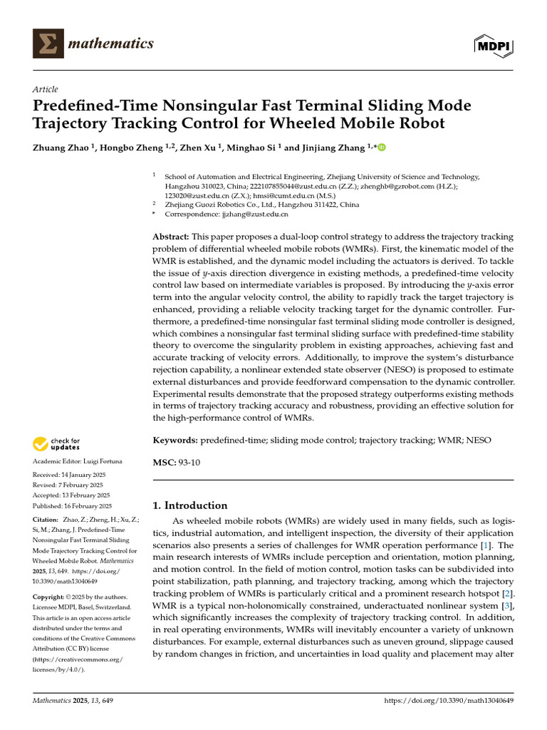 Predefined-Time Nonsingular Fast Terminal Sliding | PDF | Control ...