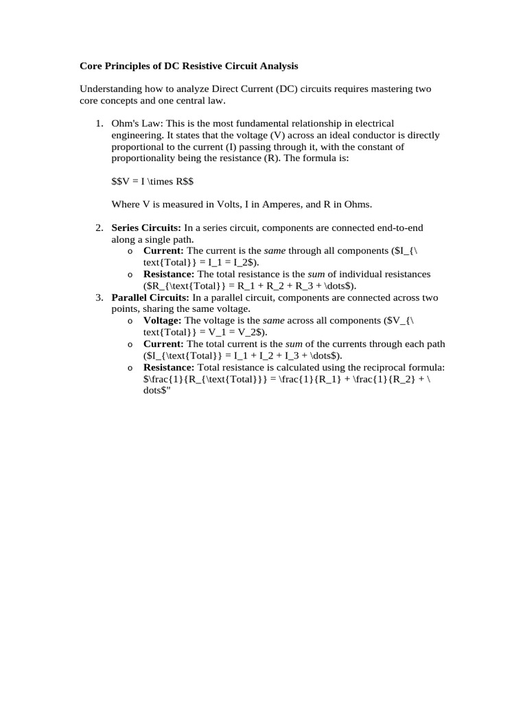 Principles of Simple DC Circuit Analysis | PDF