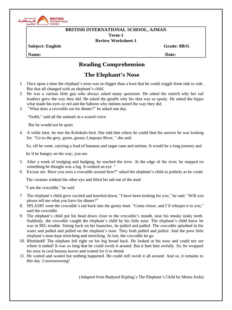 2025-08-29 Grade 8 - Reading Comprehension - Review Worksheet - 1 | PDF
