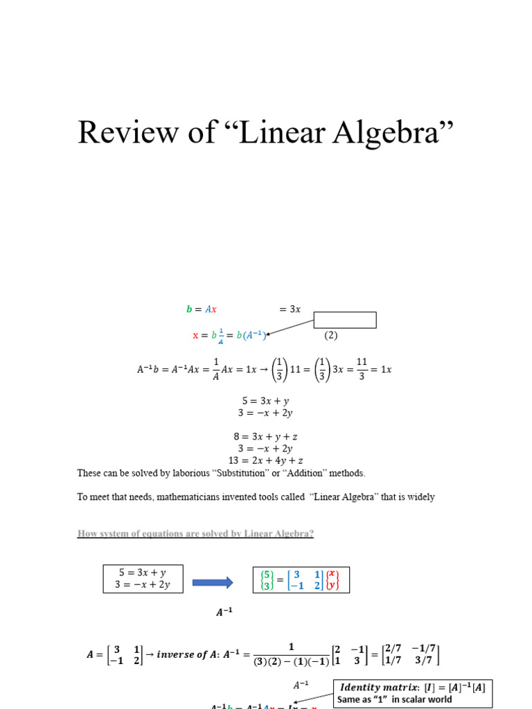Review of Linear Algebra | PDF | Eigenvalues And Eigenvectors | Matrix (Mathematics)