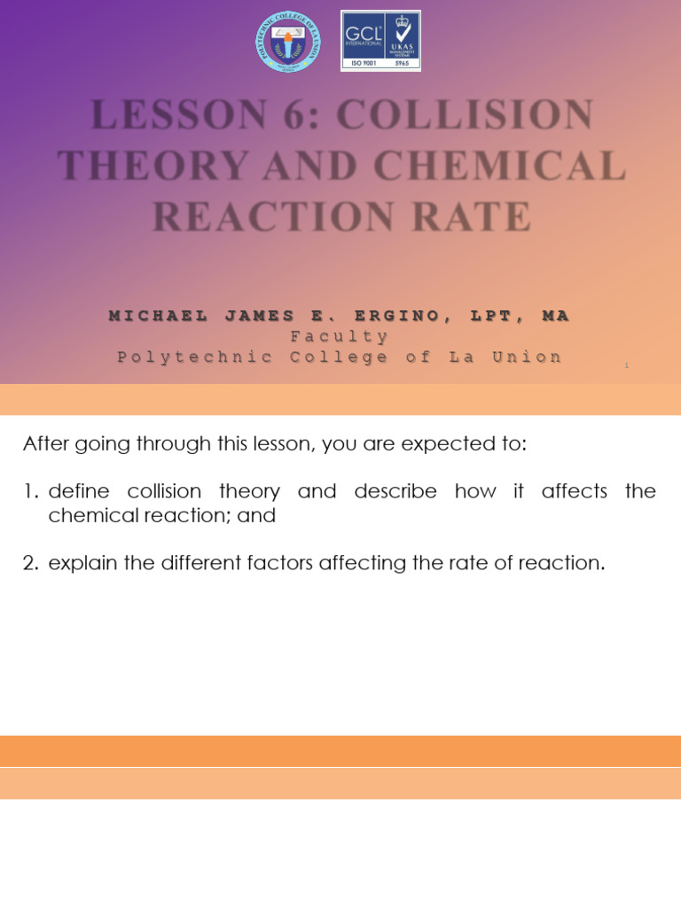 Physical Science Lesson 6 Collision Theory and Chemical Reaction | PDF ...