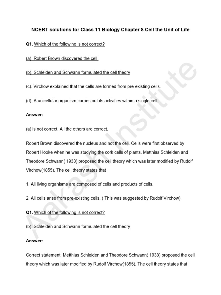 ncert-solutions-class-11-biology-chapter-8-cell-the-unit-of-life | PDF ...