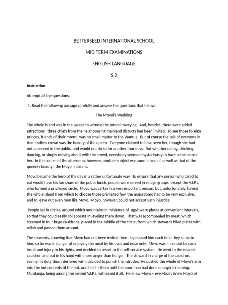 Mid-Term (2) English s.2 2025 | PDF