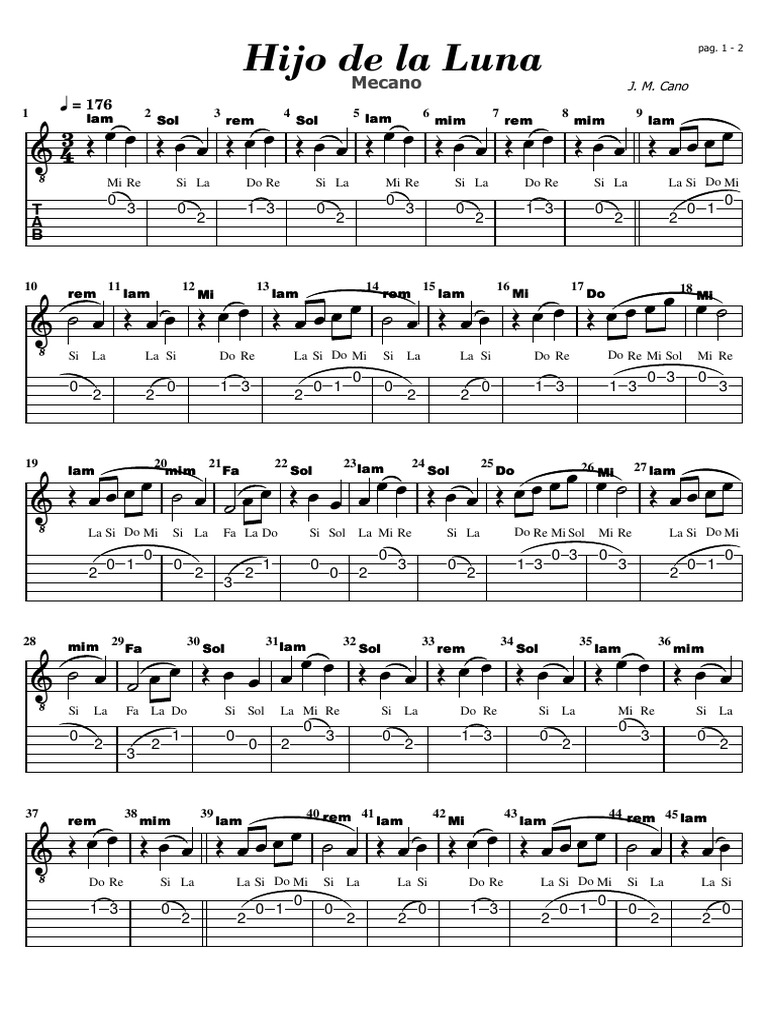 Hijo de La Luna Mecano Guitarra | PDF