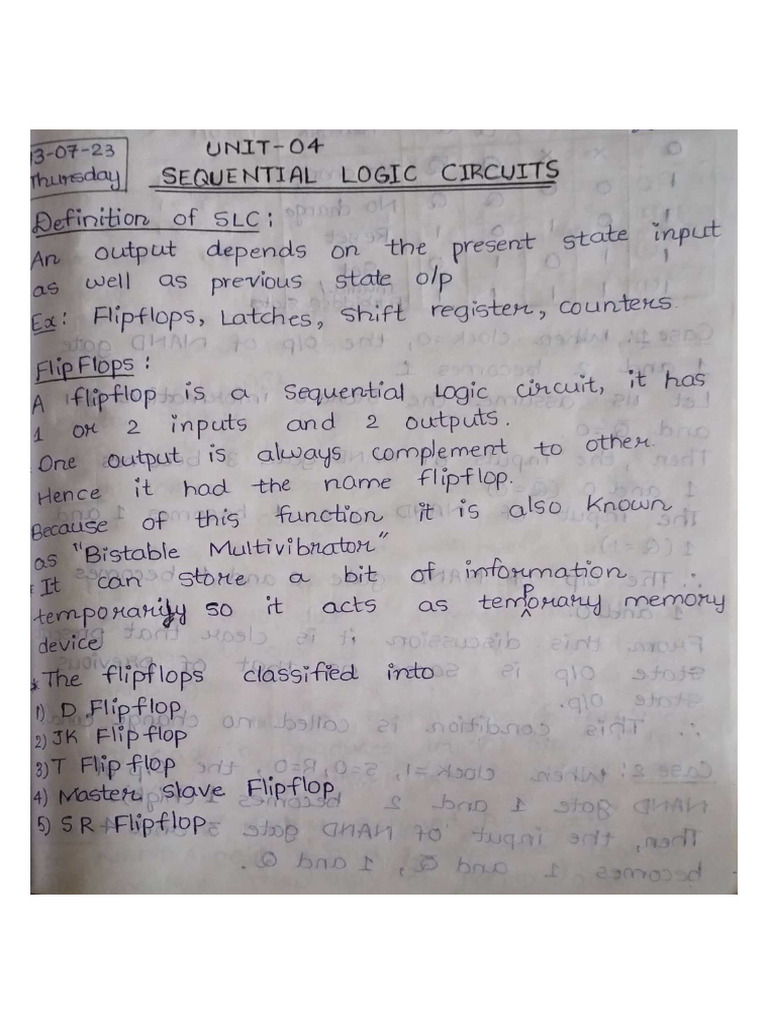 Unit - 04 Sequential Logic Circuits | PDF