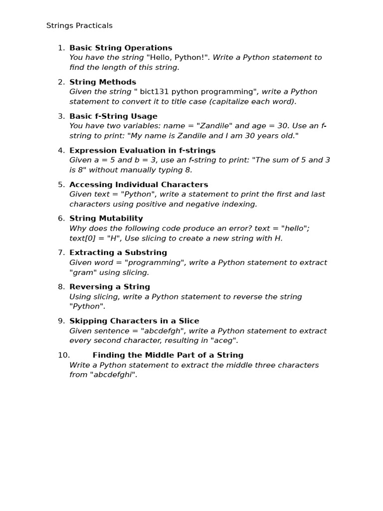 Basic String Operations Practicals | PDF