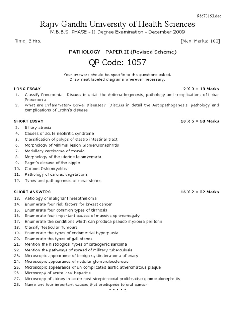 Medical Pathology Exam Guide | PDF | Wellness