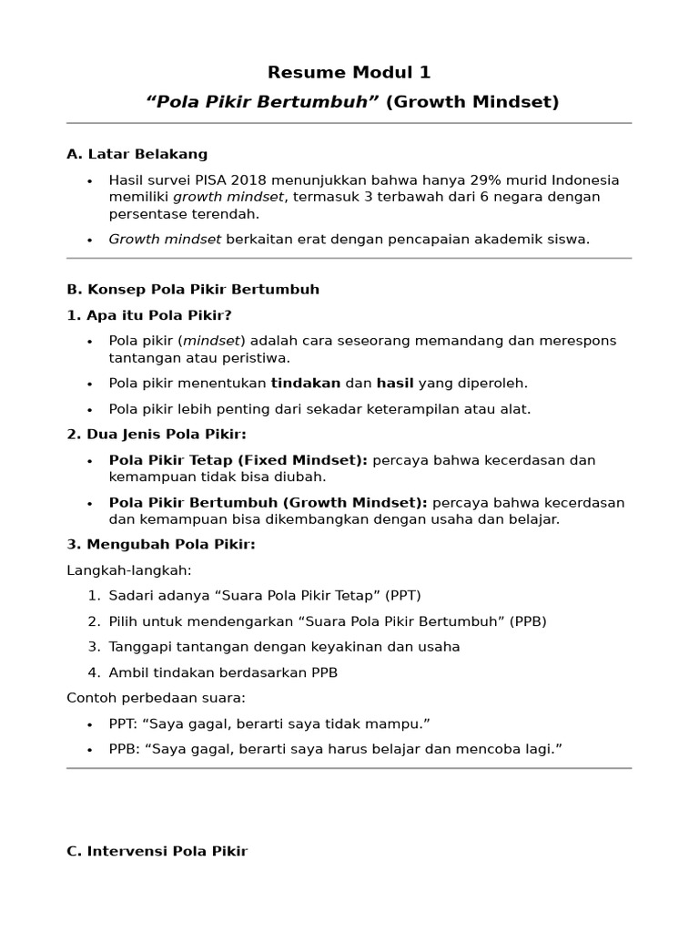 Rangkuman Modul 1: Pola Pikir Bertumbuh | PDF