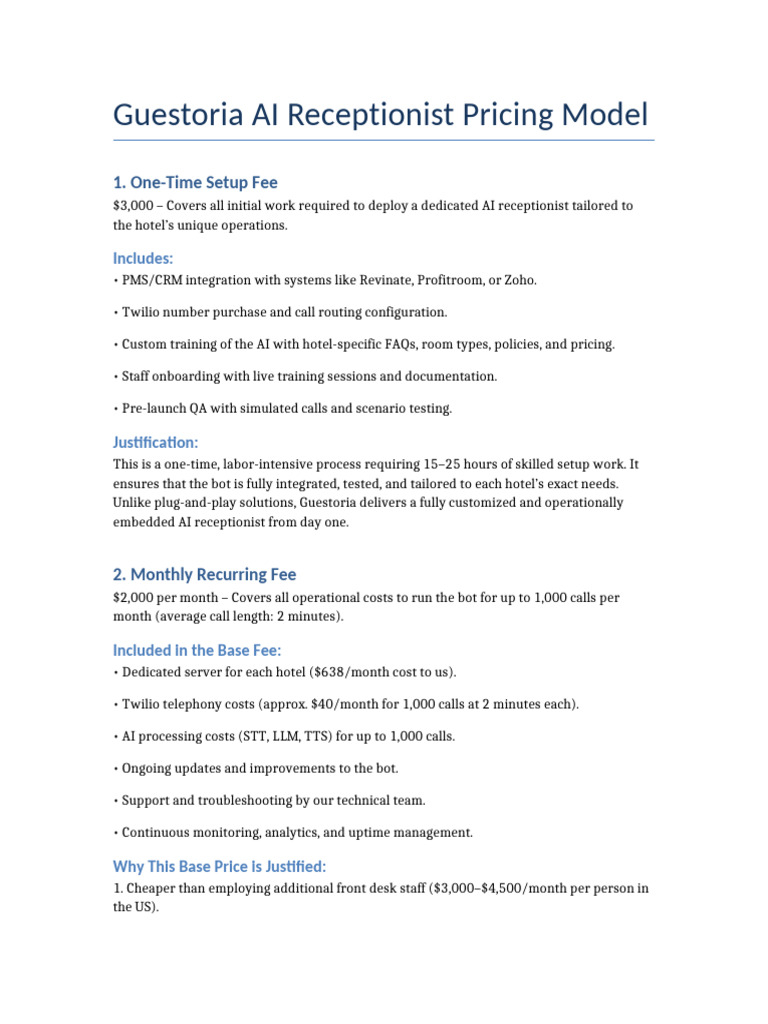 Guestoria AI Receptionist Pricing Model | PDF | Computing | Information ...