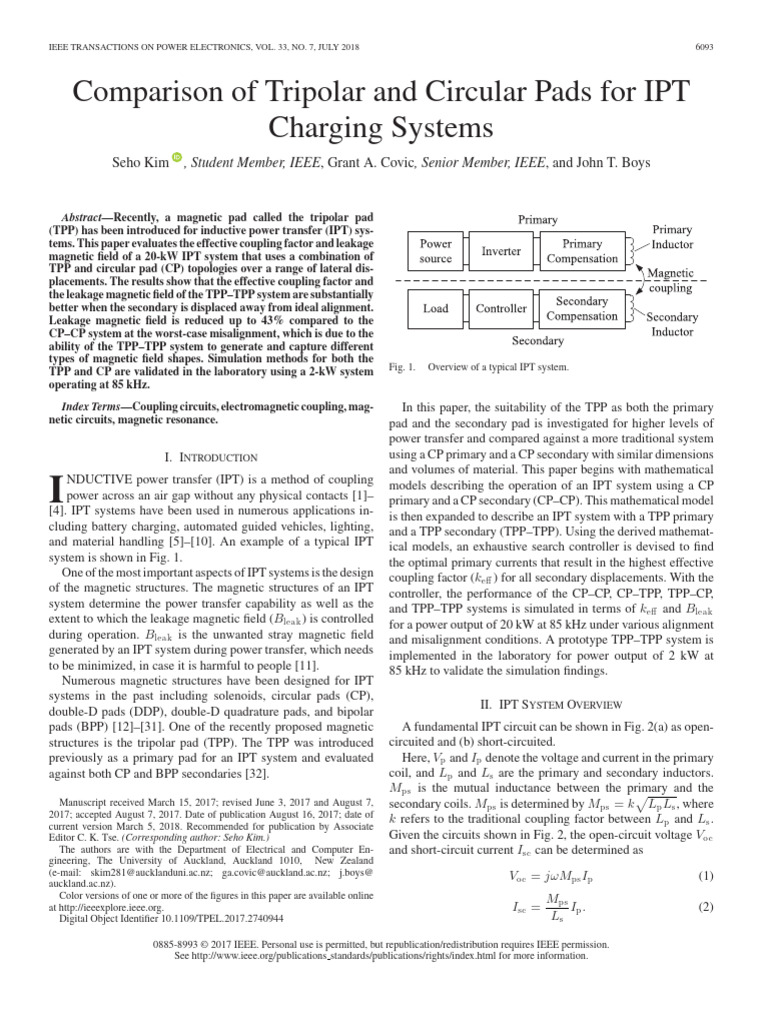 2018 - Comparison of Tripolar and Circular Pads For IPT Charging Systems | PDF | Inductor ...