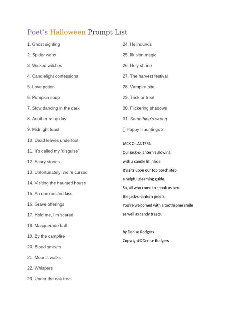 Halloween Poetry and Writing Prompts | PDF | Halloween | Poetry