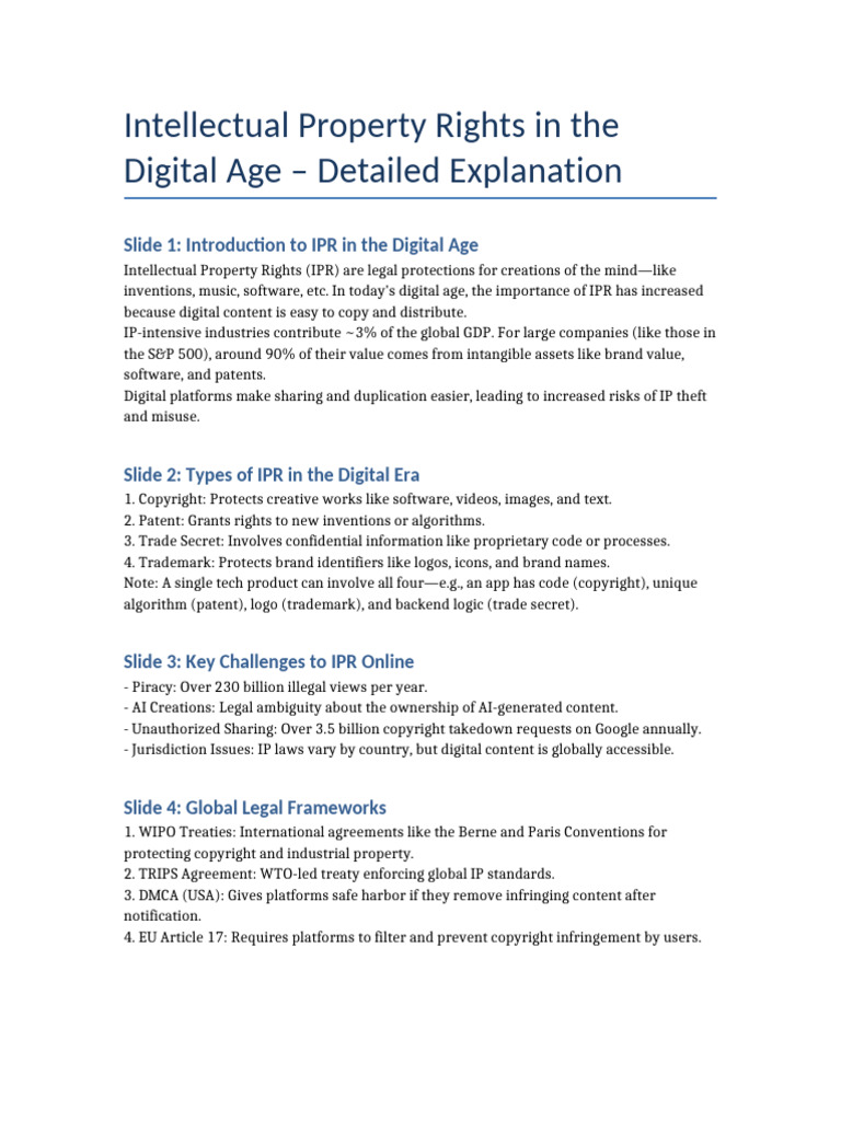 IPR Detailed Explanation | PDF | Intellectual Property | Copyright ...
