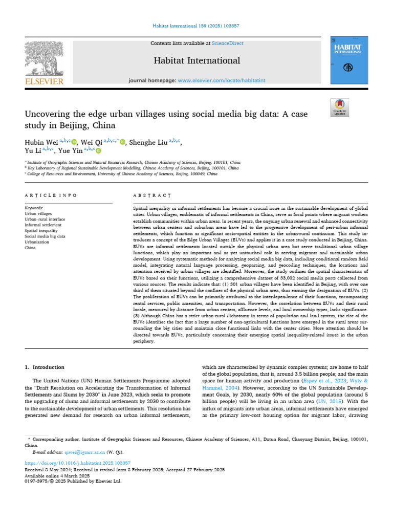 Edge Urban Villages in Beijing Study | PDF | City | Cluster Analysis