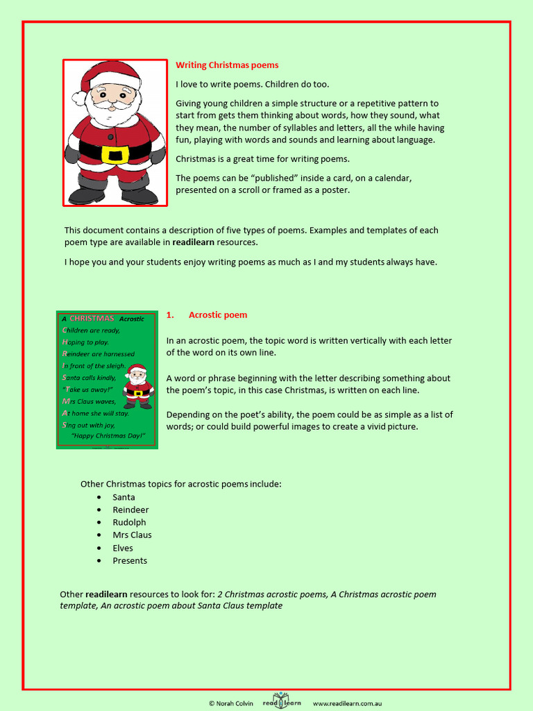 Writing Christmas Poems for Kids | PDF | Poetry | Santa Claus