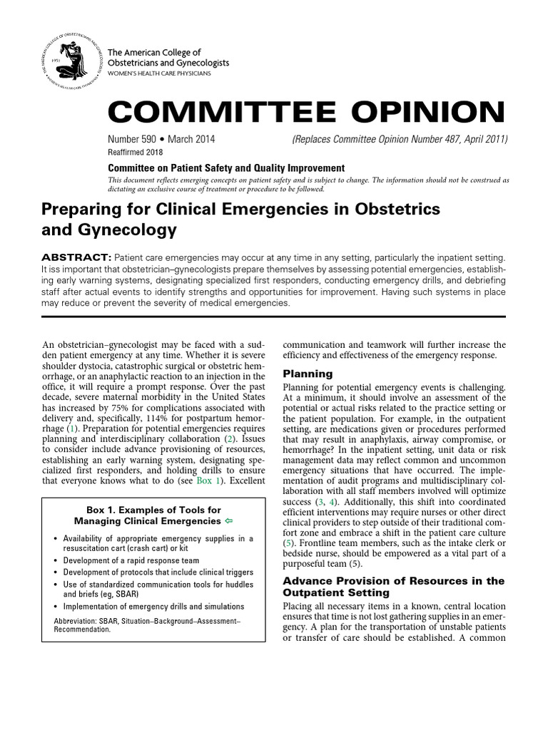 Emergency Preparedness in Obstetrics | PDF | Obstetrics | Gynaecology