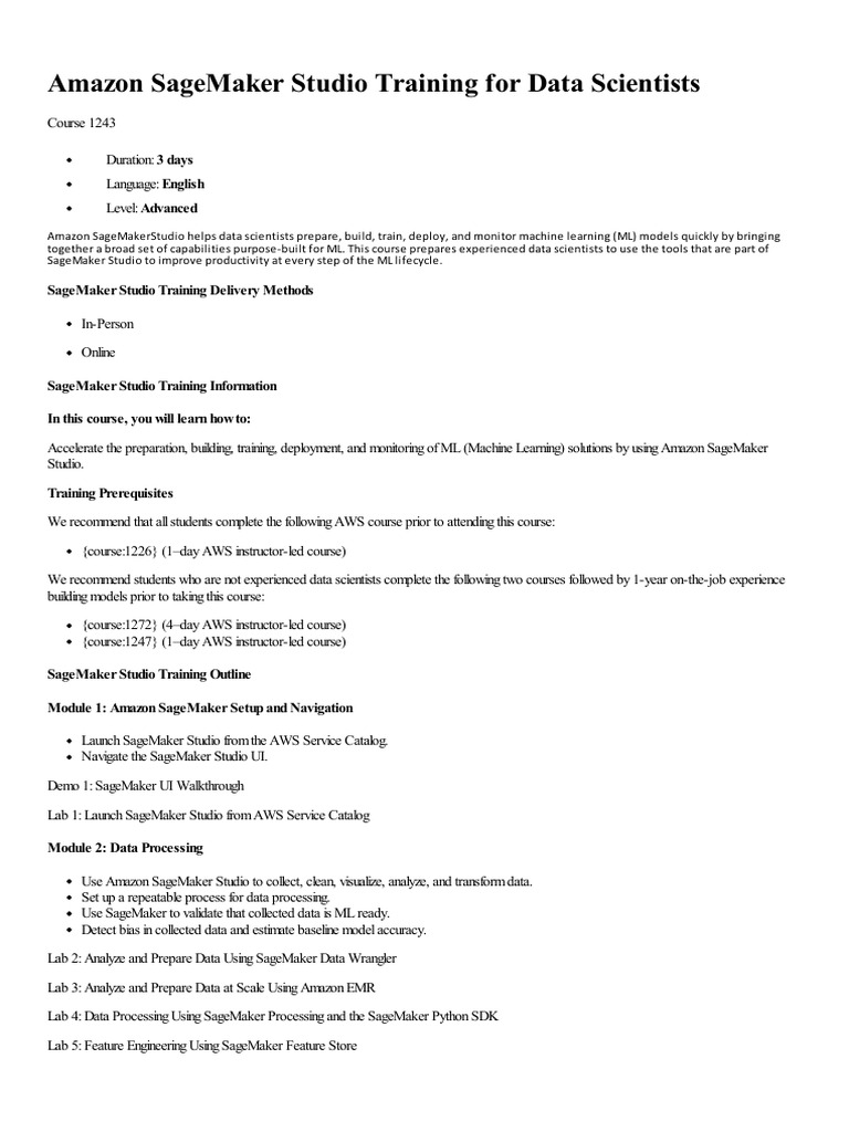 Sagemaker Studio Training For Data Scientists | PDF | Amazon Web ...