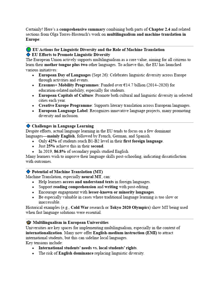 EU Multilingualism and Machine Translation | PDF | Translations ...