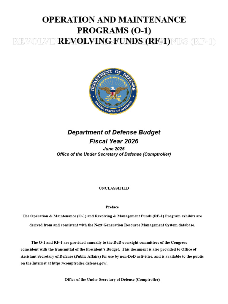 Operation and Maintenance Programs (O-1) Revolving Funds (Rf-1) | PDF ...