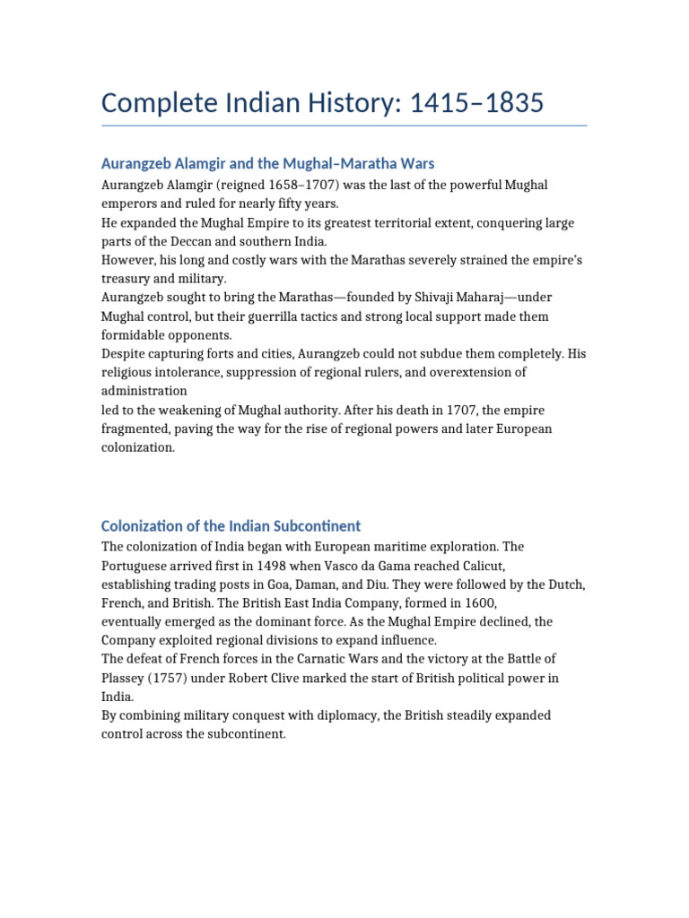 Complete Indian History Full | PDF | Mughal Empire