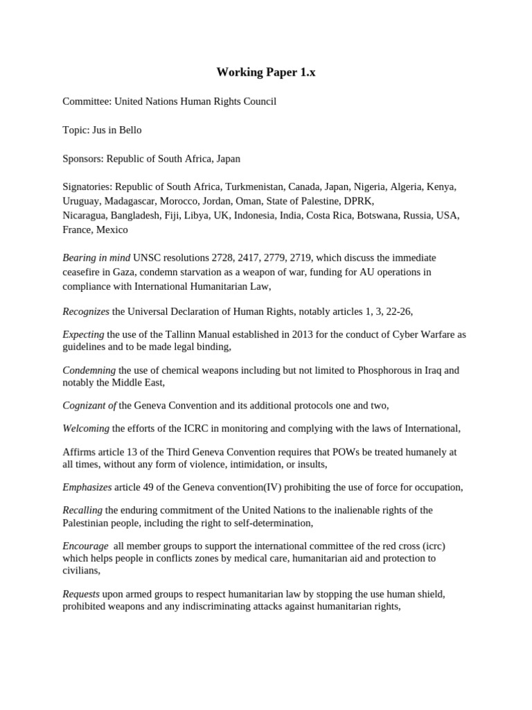 Working Paper 1.x IttehadMUN | PDF | International Humanitarian Law ...