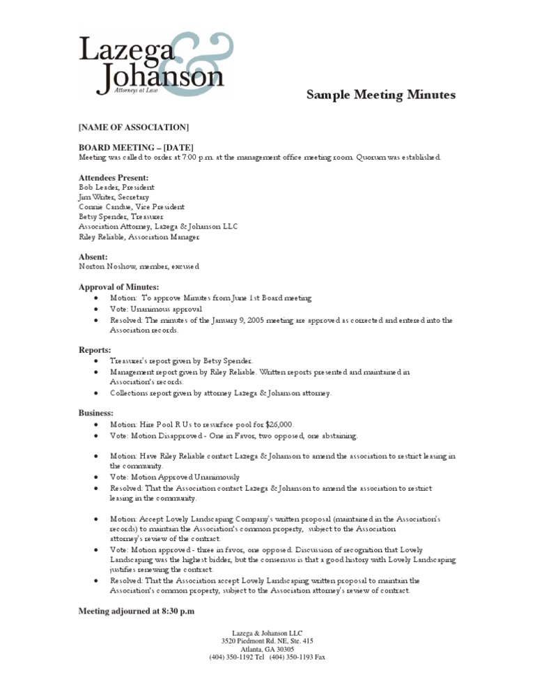 Sample Board Meeting Minutes Approval | PDF