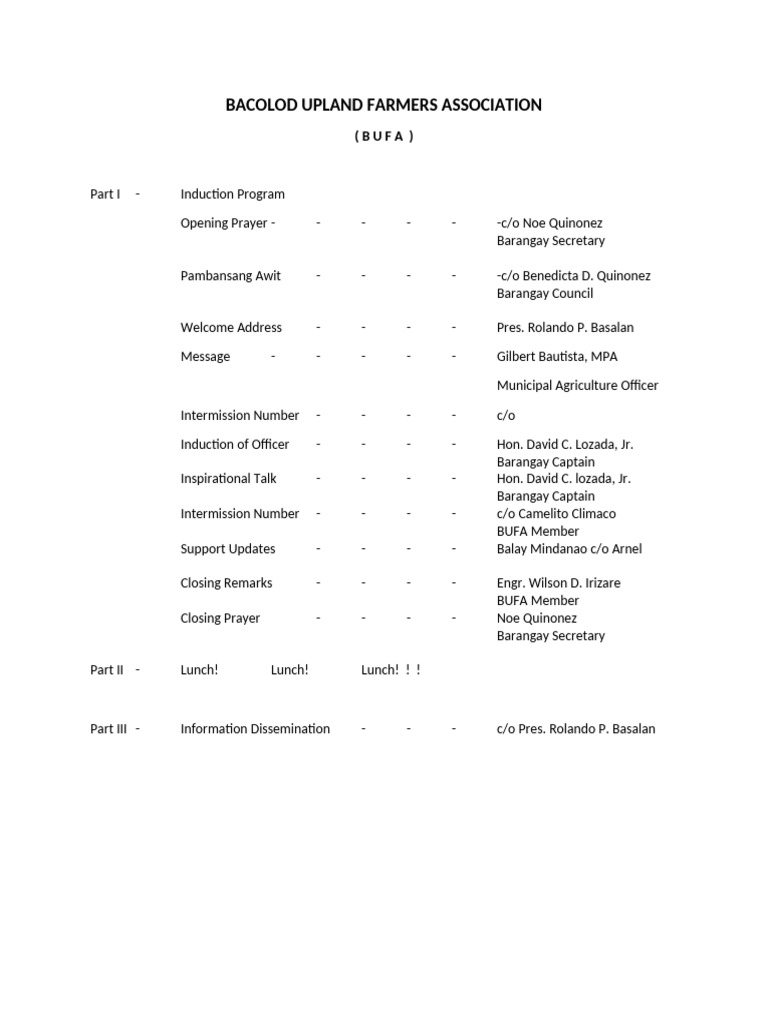 Bufa Induction Program | PDF
