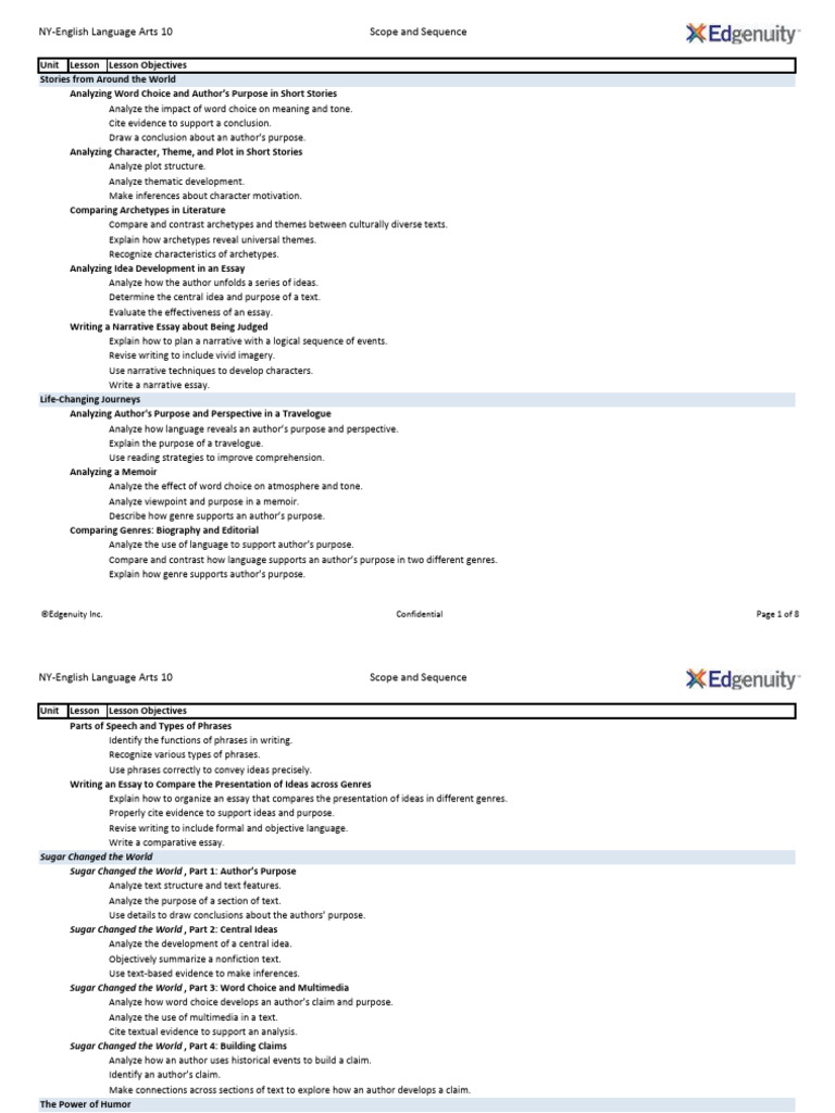 NY-English Language Arts 10 Scope | PDF | Essays | Rhetoric