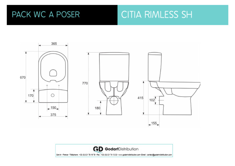 Fiche Technique WC A Poser Sans Bride 3 6 L Ciotat Godart Distribution ...